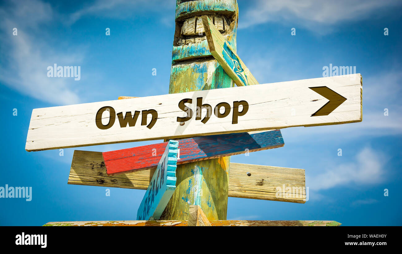 Street Sign the Direction Way to Own Shop Stock Photo - Alamy