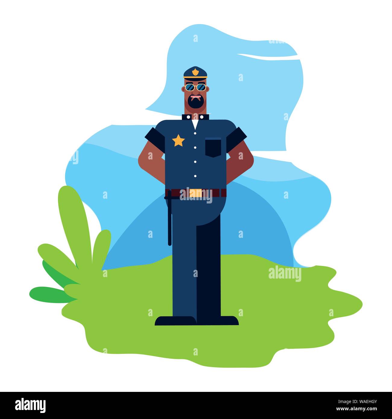 happy labor day - policeman character outdoor vector illustration Stock ...