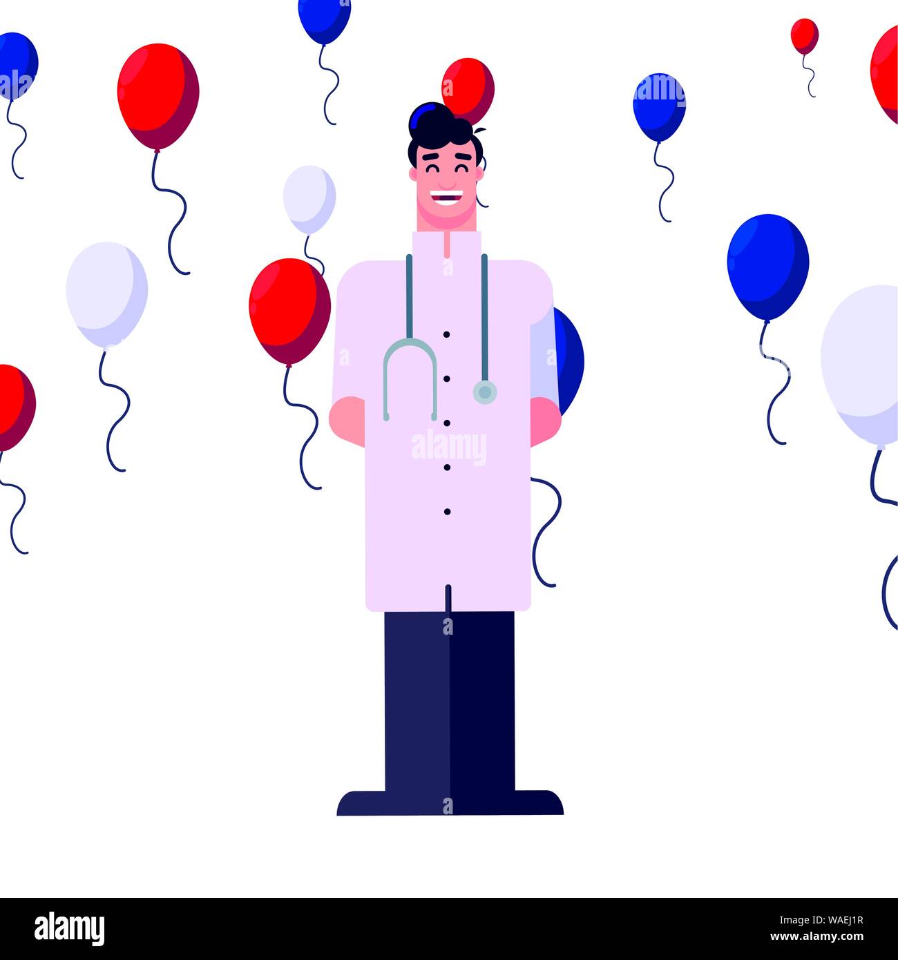 happy labor day - doctor balloons celebration vector illustration Stock ...