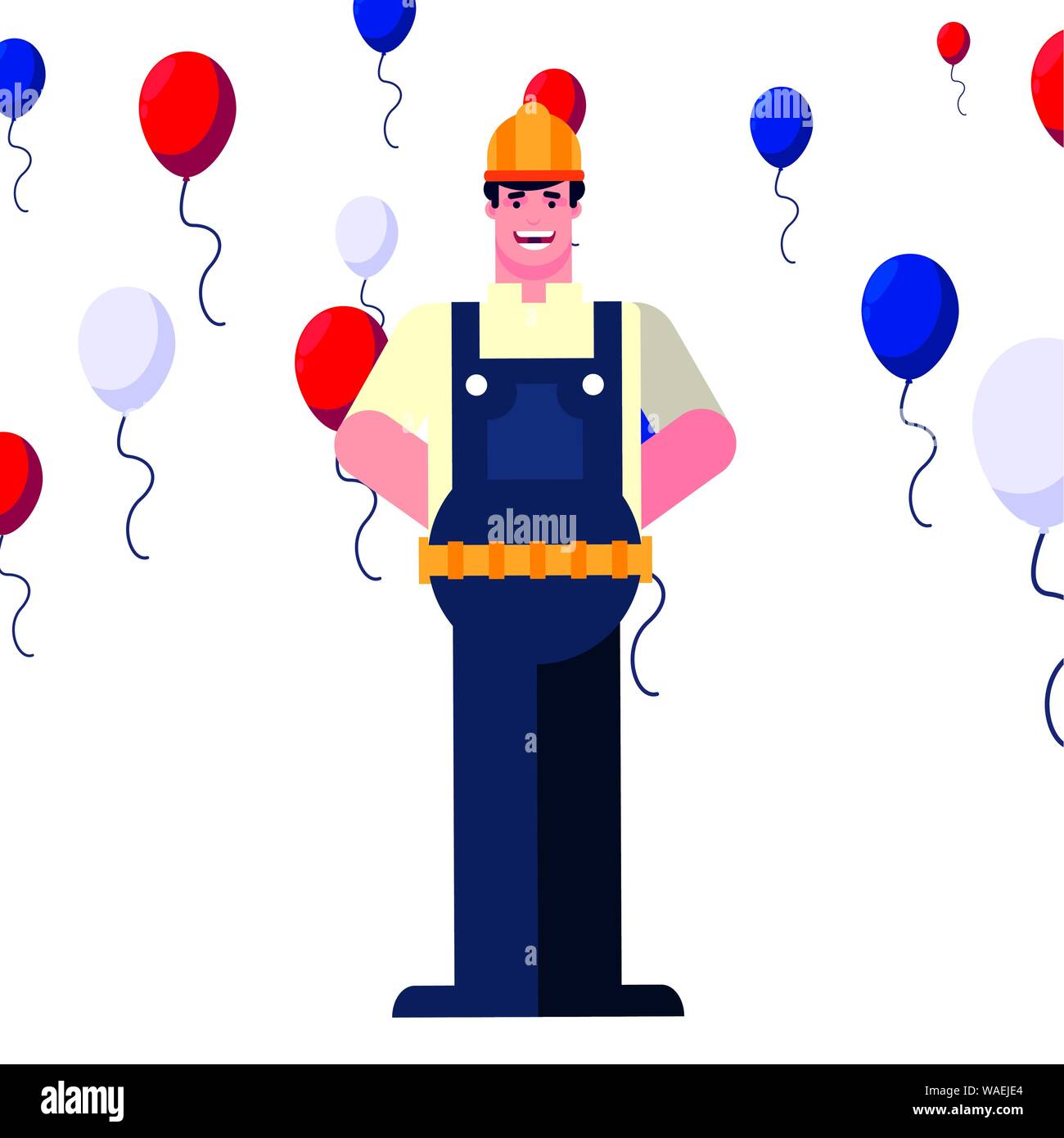 happy labor day - worker balloons celebration vector illustration Stock ...
