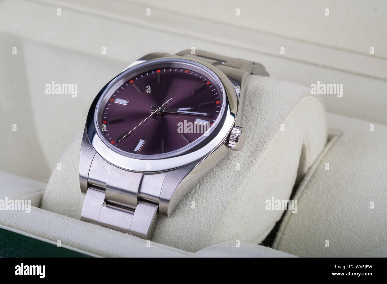 wrist watch packed in open wooden box. dial without numbers. gift for a ...