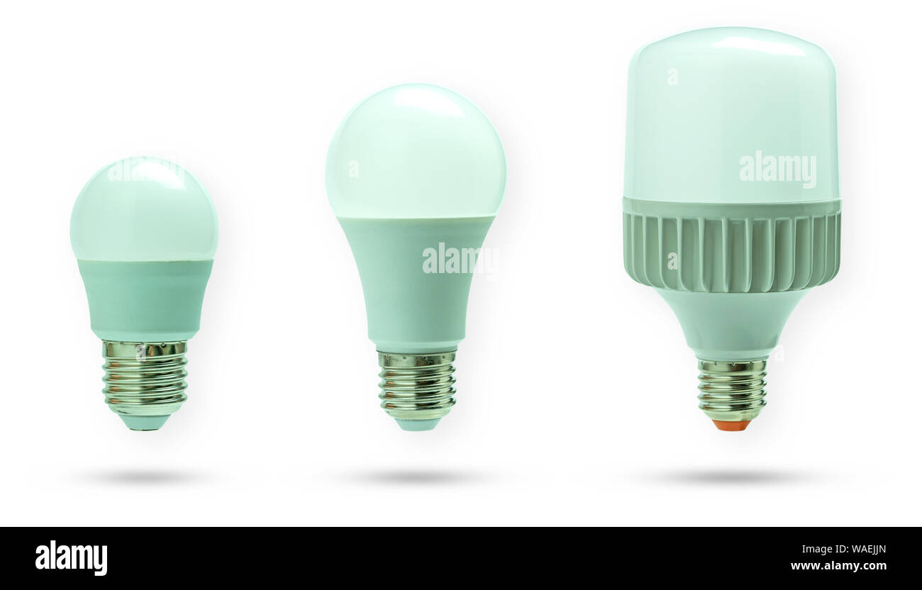 Set of LED daylight bulb. Concept of Energy saving and global warming ...
