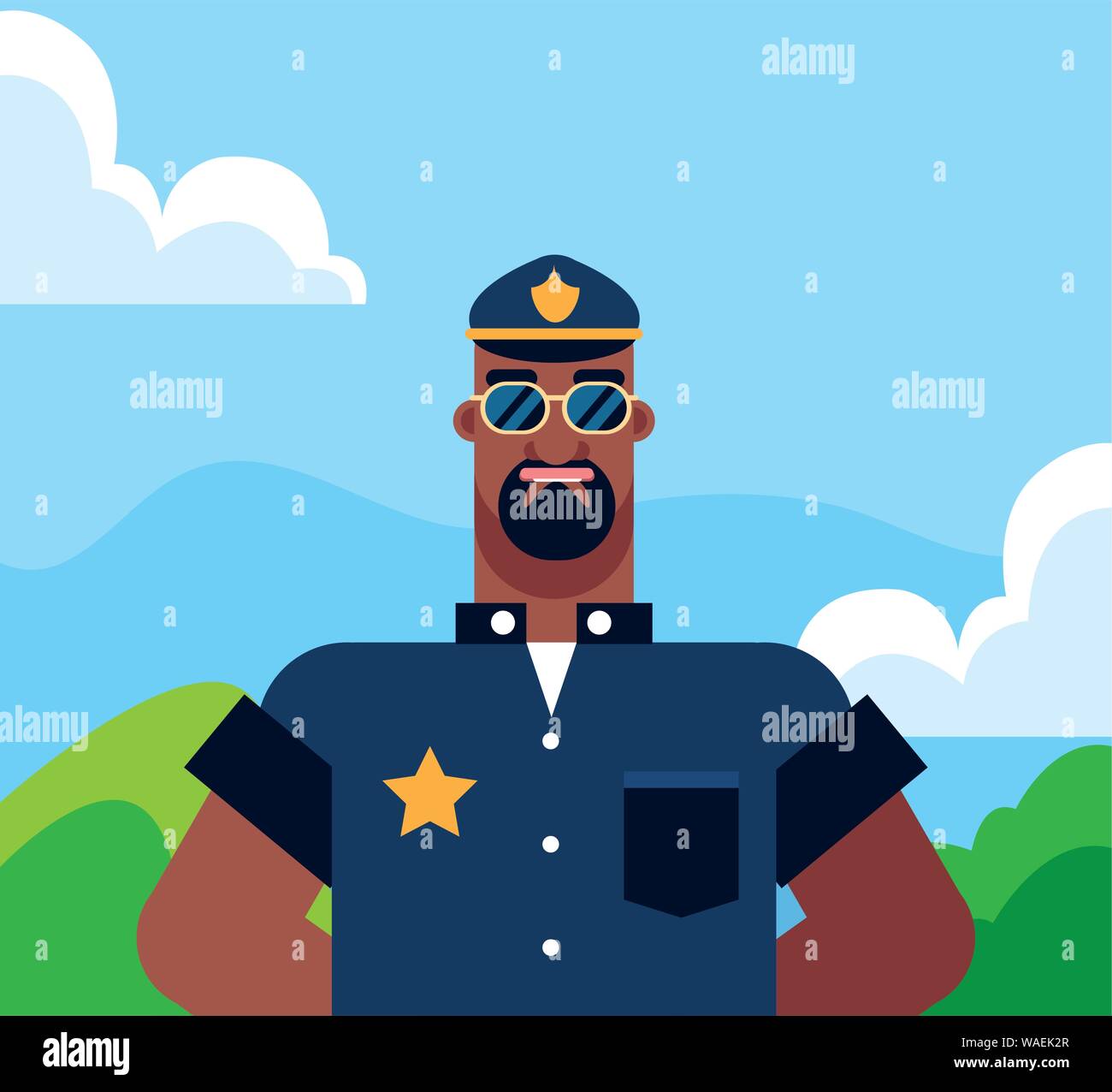 happy labor day - policeman employee landscape vector illustration ...