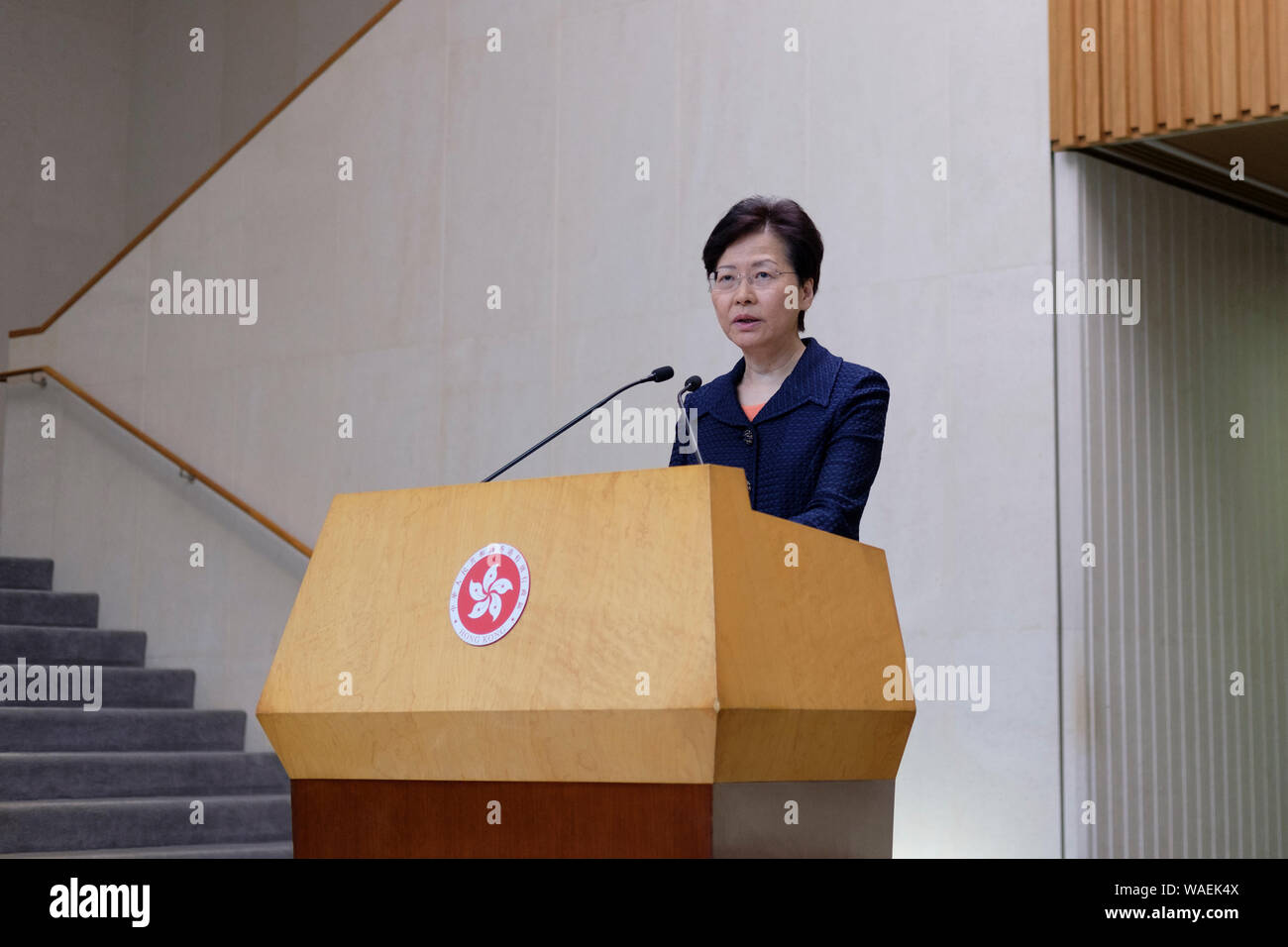 Hong Kong's Chief Executive Carrie Lam Cheng Yuet-ngor speaks during a ...