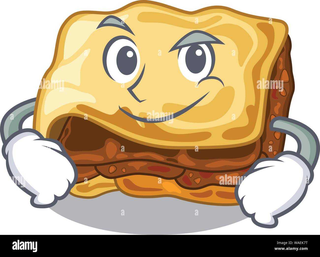 Smirking moussaka is cooked in cartoon pan Stock Vector Image & Art - Alamy