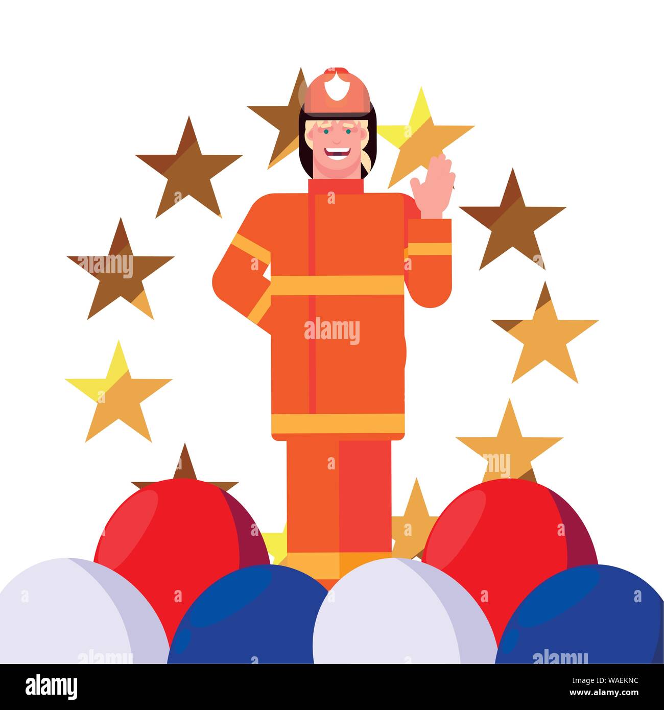 happy labor day - firefighter stars balloons decoration vector ...