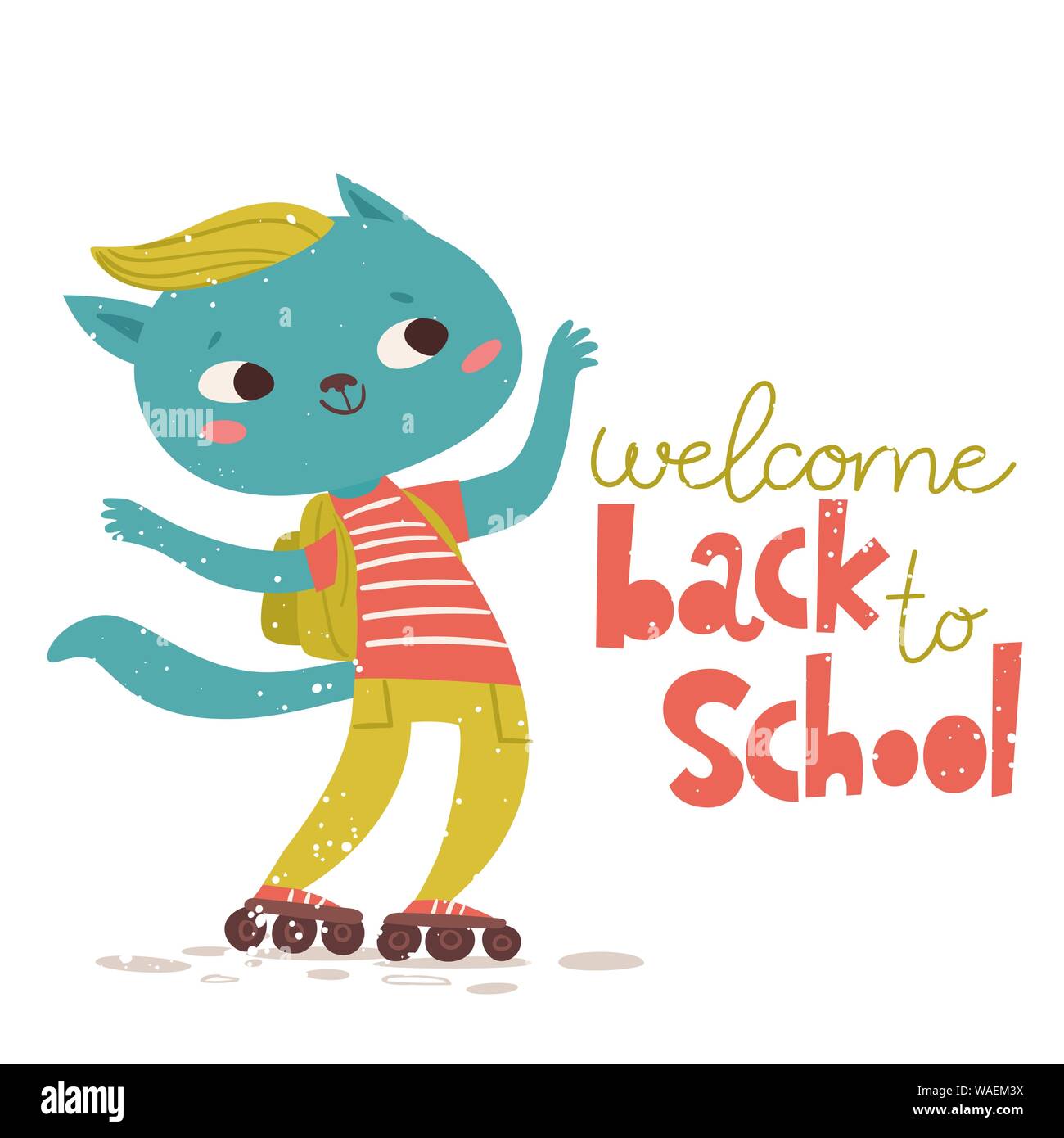 Back to school vector poster with cute cat character and lettering ...