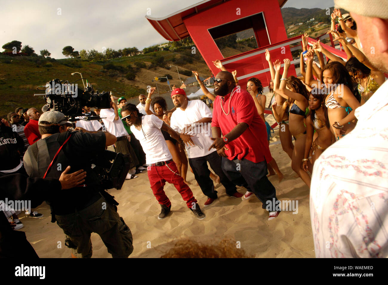 (L-R) Rappers Lil Wayne, Mack 10 and Rick Ross on-set at the Mack 10 ft ...