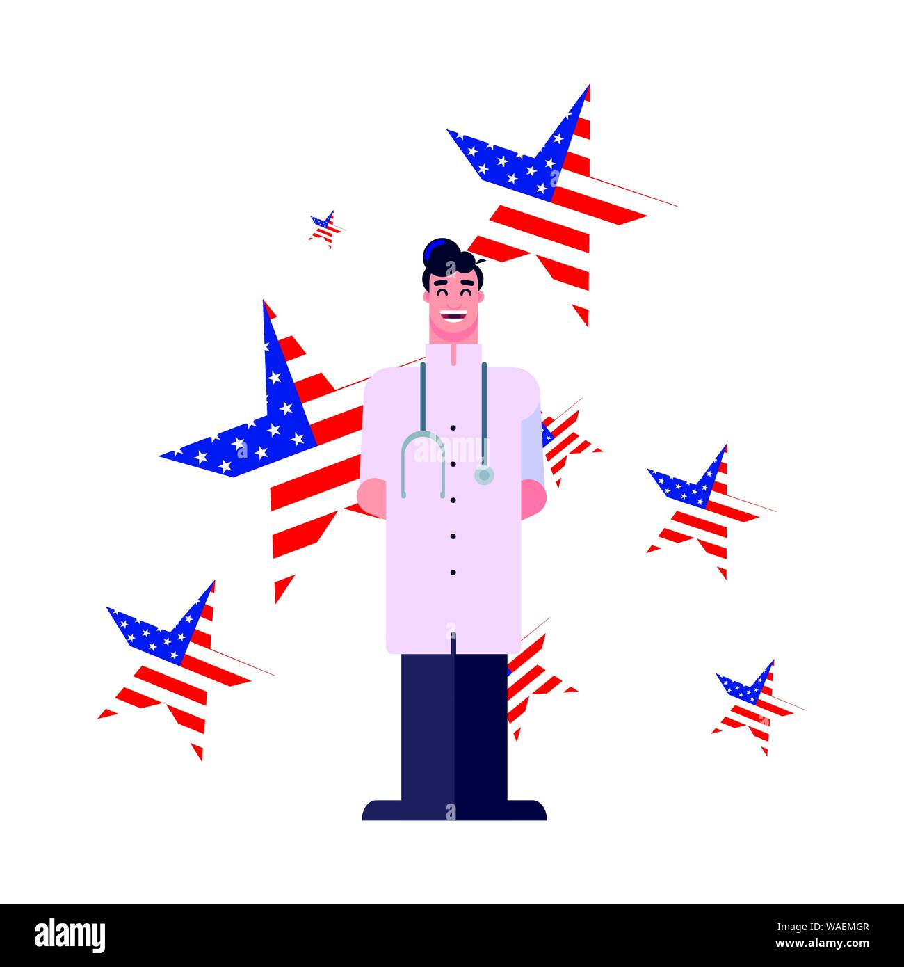 happy labor day - doctor american flag stars vector illustration Stock ...