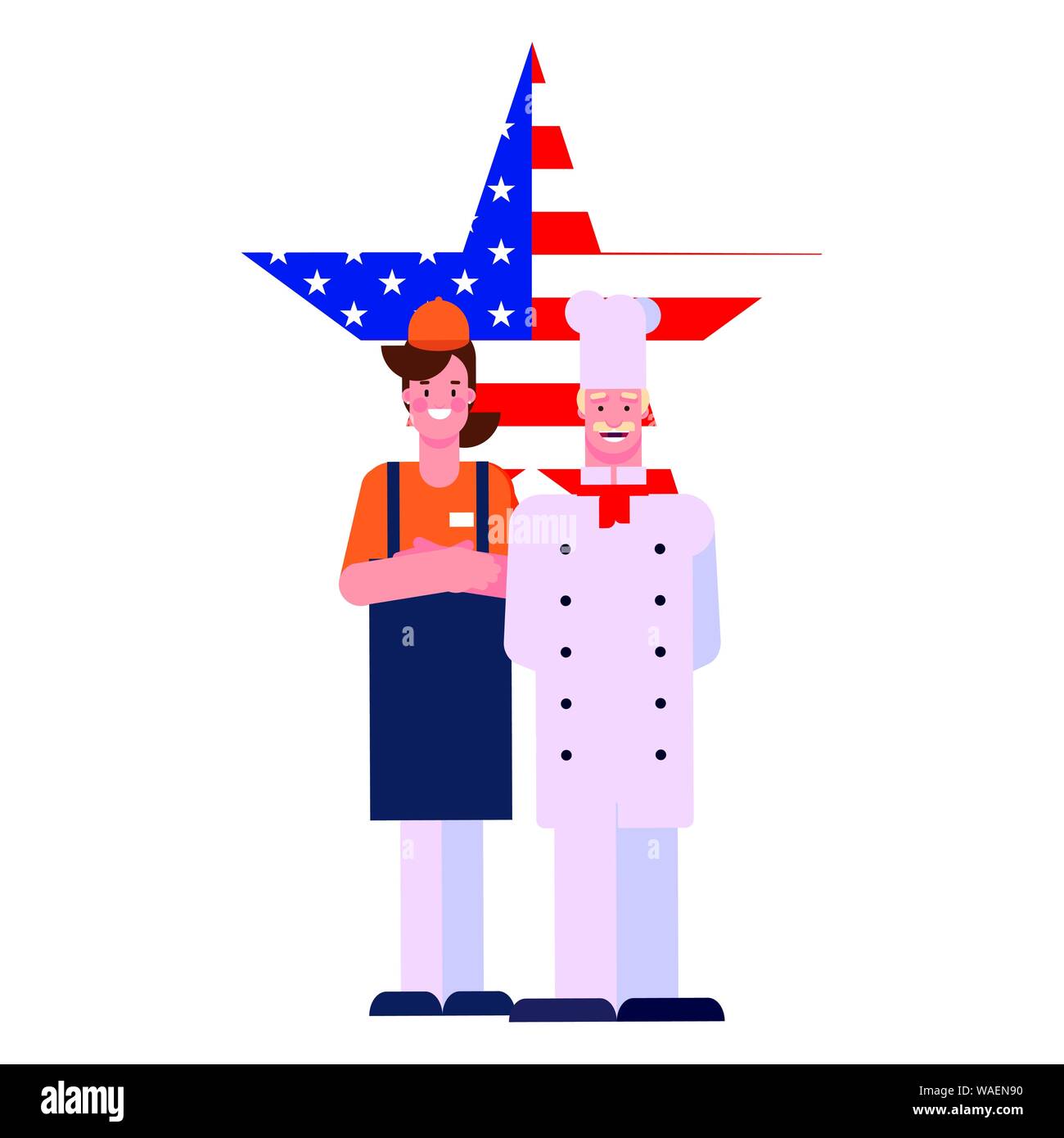 happy labor day - chef and seller woman professional american flag star ...