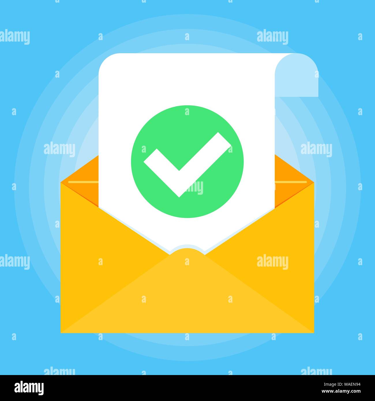 Open envelope with document paper sheet page check mark tick OK Stock ...