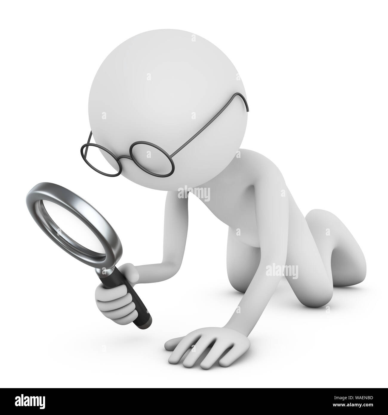 3d character looking through magnifying hi-res stock photography and ...