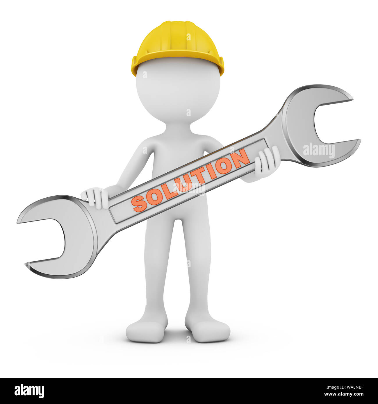 Man with wrench on white background. 3d render Stock Photo - Alamy
