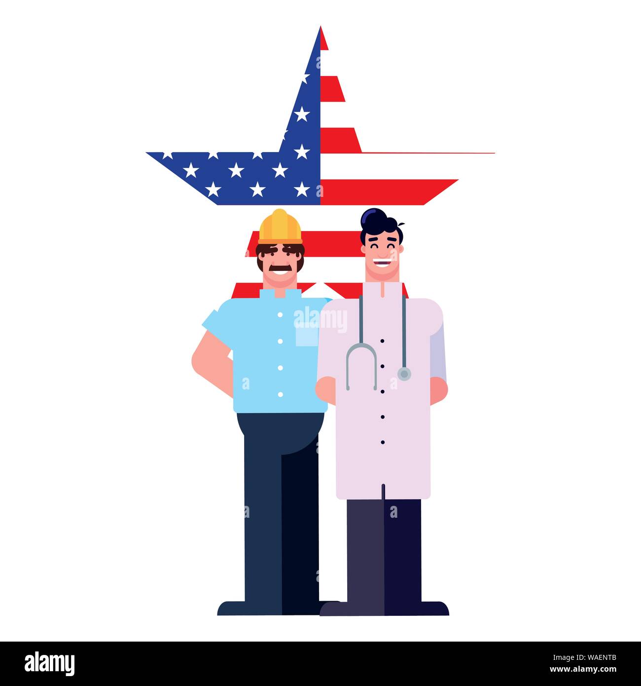 happy labor day - doctor and worker contractor american flag star ...