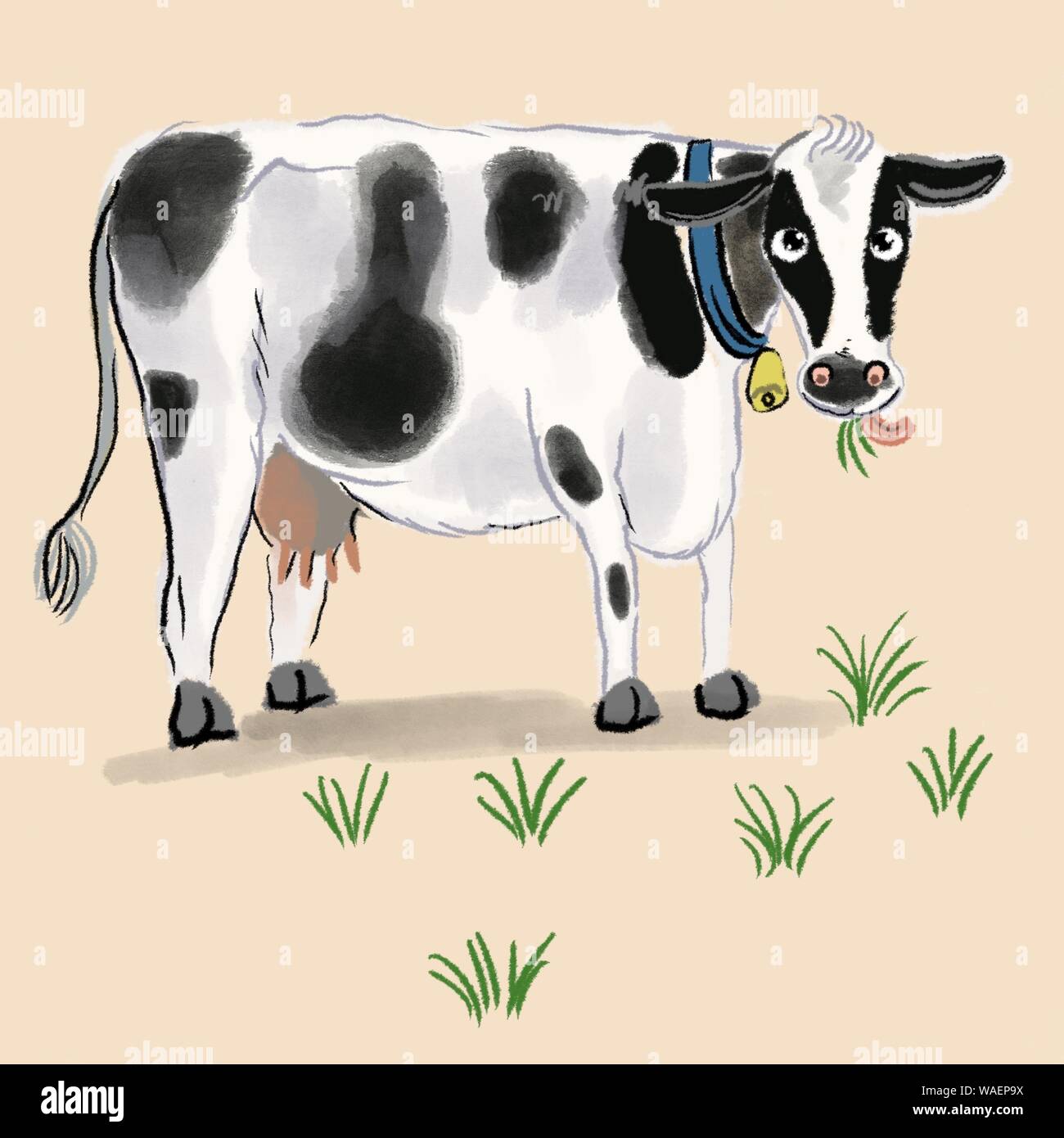 Cartoon Cow Eating Grass