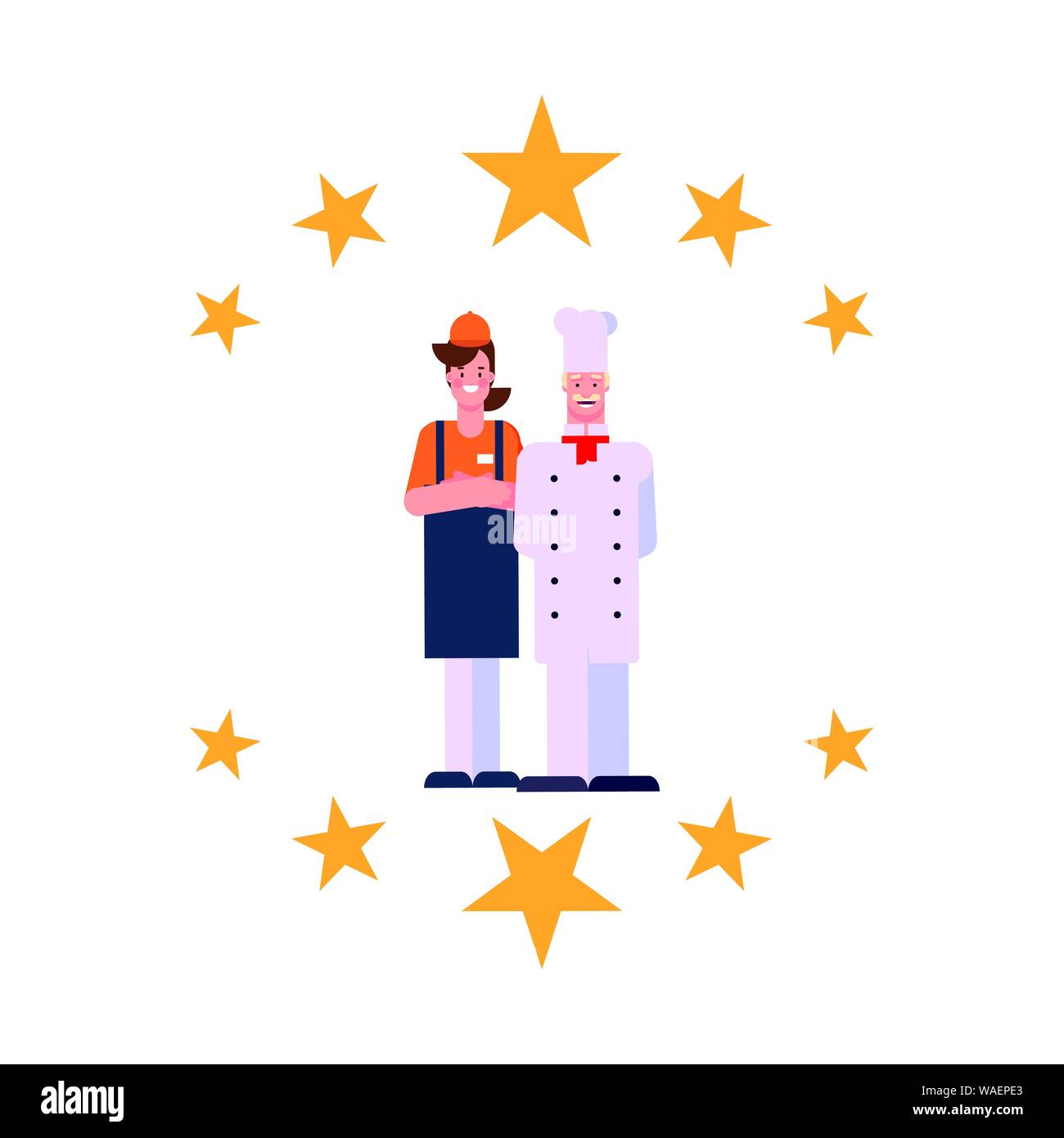 happy labor day - chef and seller woman professional golden stars ...