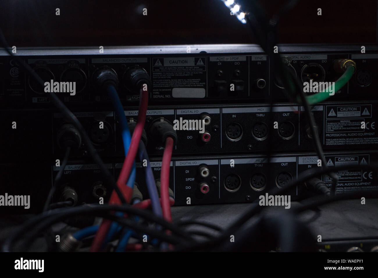 The connectors and the wires leading to the audio apparatus in a ...