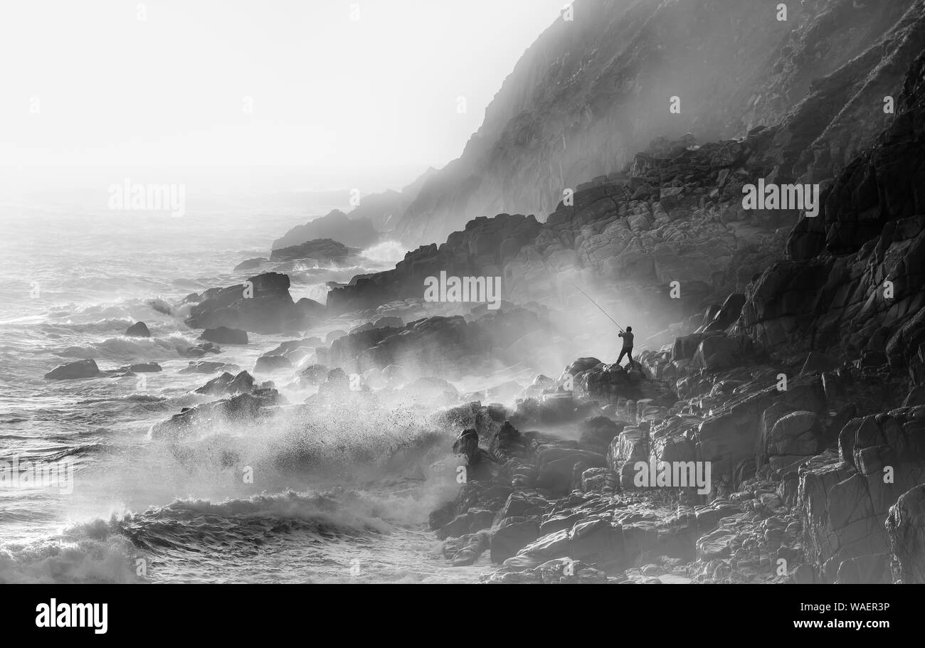 Extreme Crazy Fishing in stormy conditions at Porth Nanven in Cornwall ...