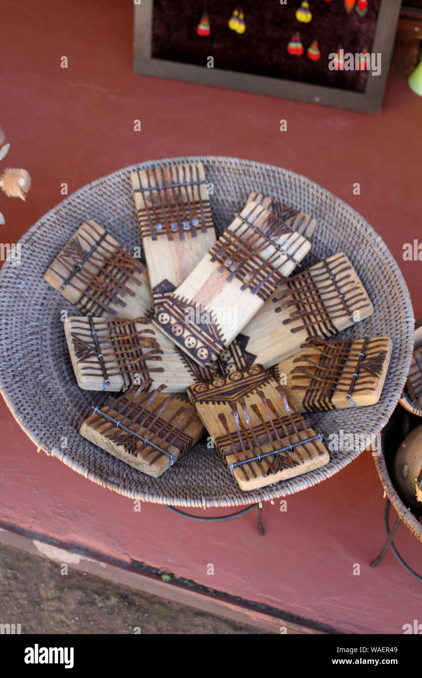 Traditional mbira sold as souvenirs on display at Lesedi Cultural ...