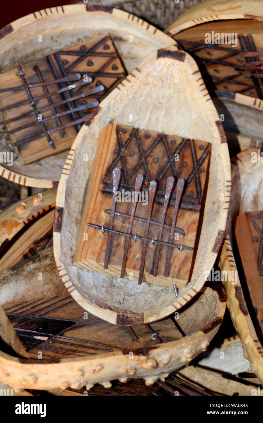Traditional mbira sold as souvenirs on display at Lesedi Cultural ...