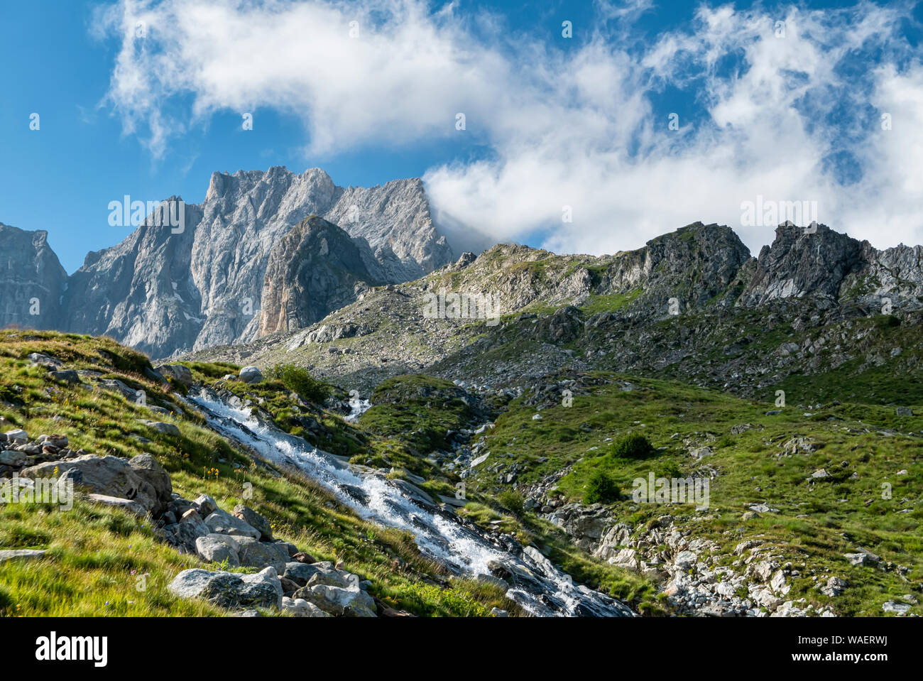 Alpine valley in the italian alps of Valtellina Stock Photo - Alamy