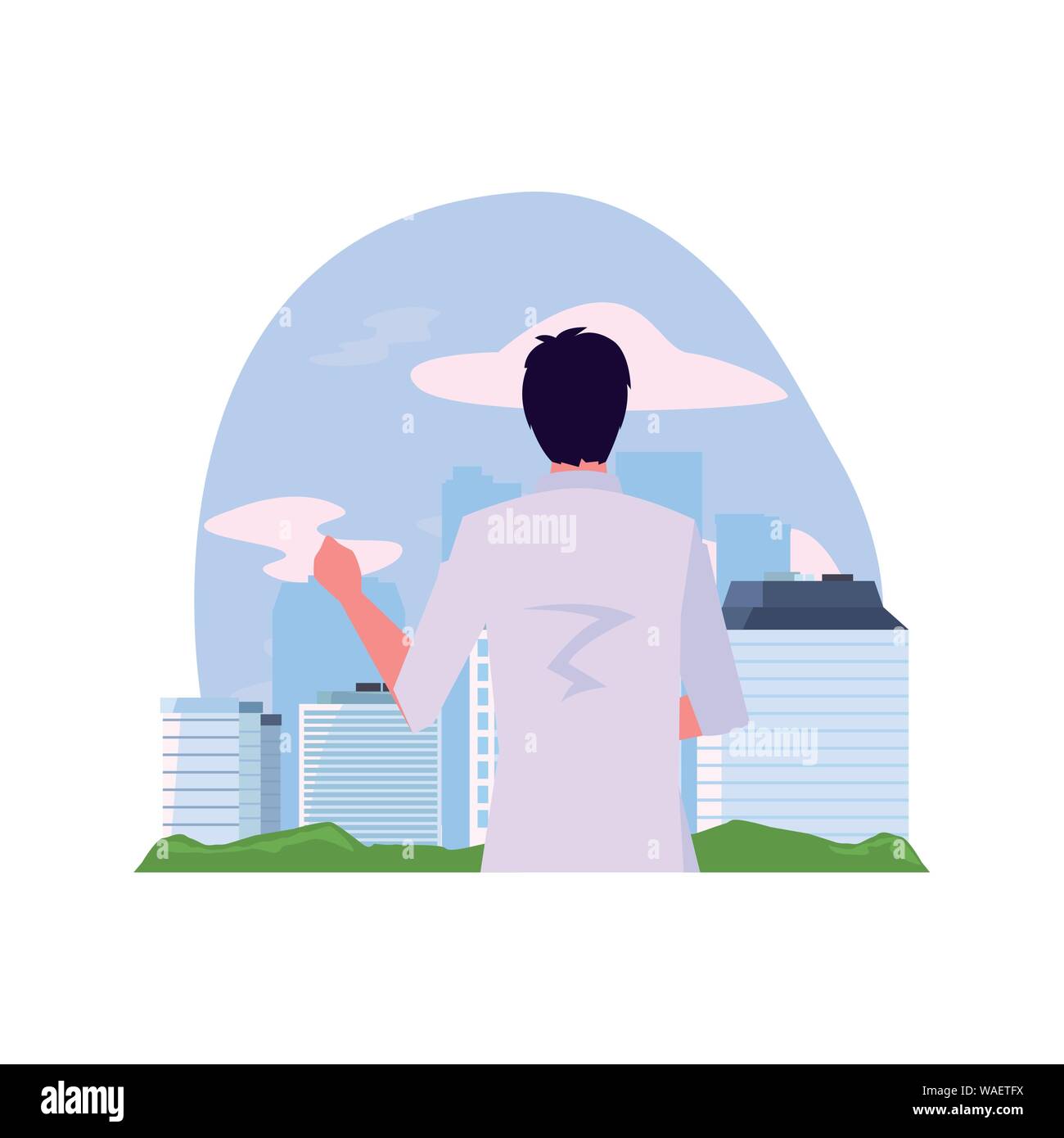 back view man standing in the city vector illustration Stock Vector ...