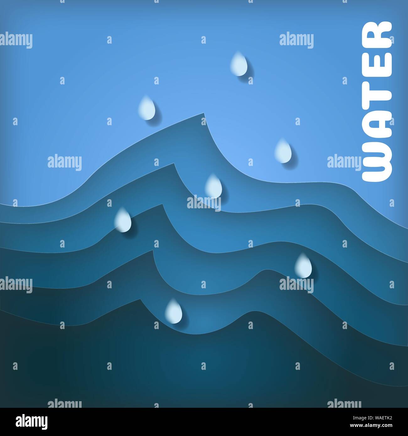Illustration of sea waves with falling water drops. Abstract backrgound ...