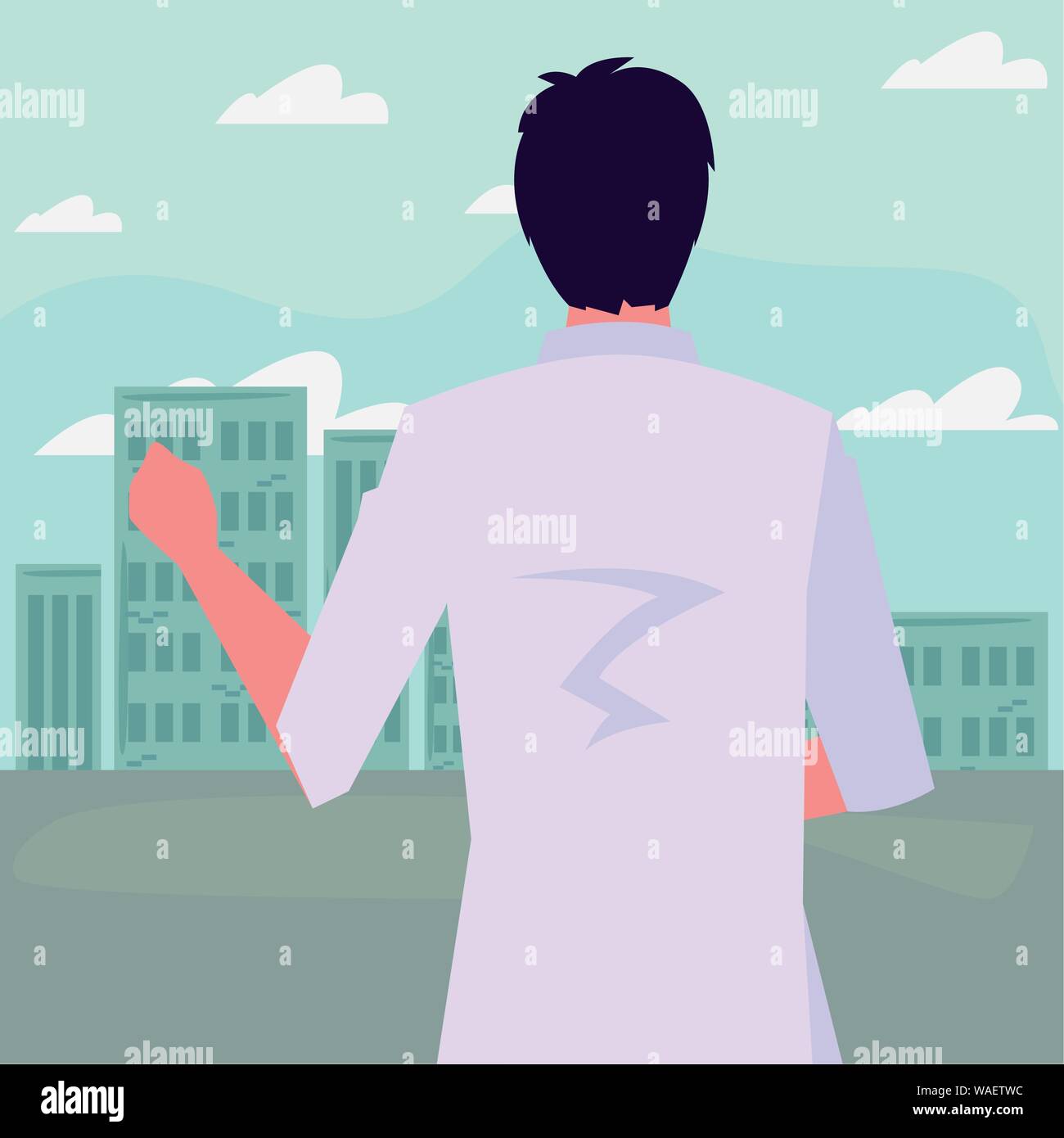 back view man standing in the city vector illustration Stock Vector ...