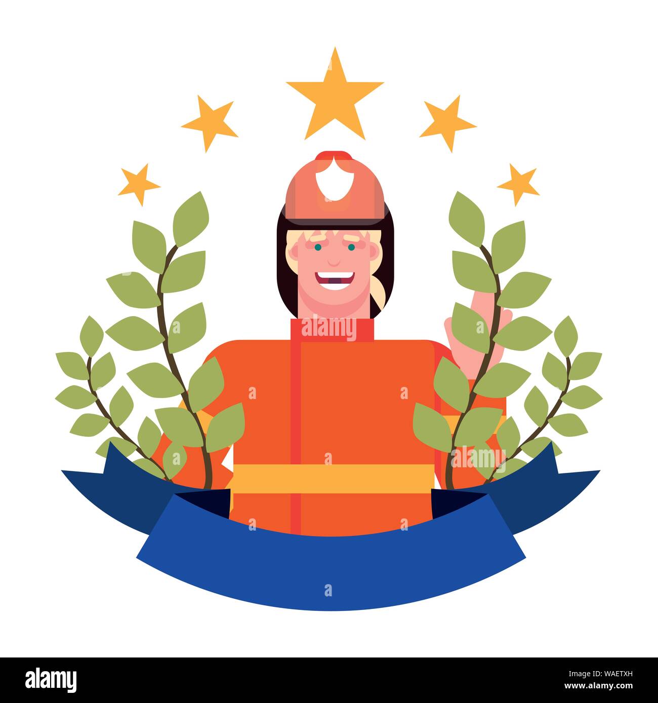 happy labor day - firefighter profession ribbon emblem vector ...