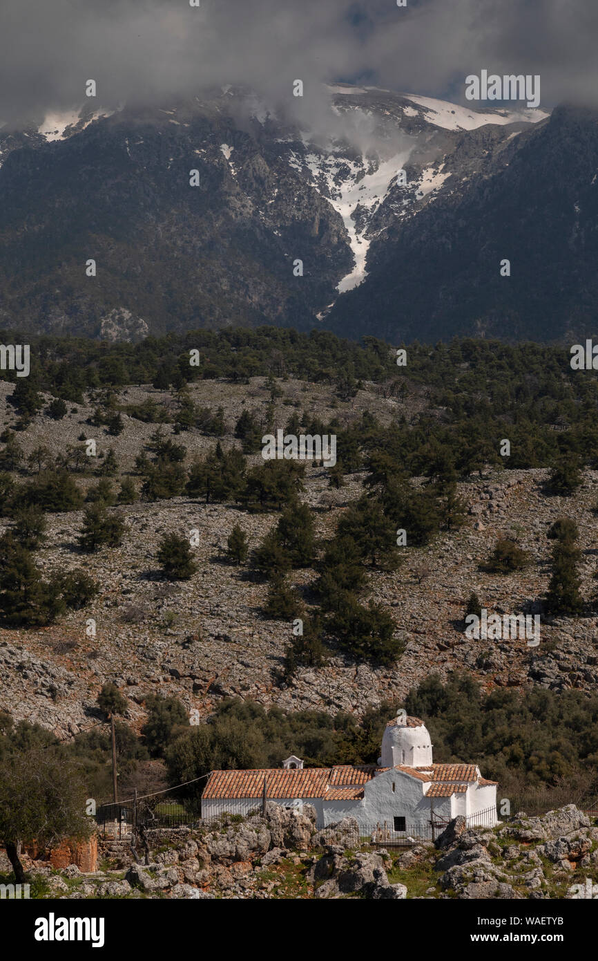 The Church of Archangel Michael, Aradena, with the White Mountains and ...