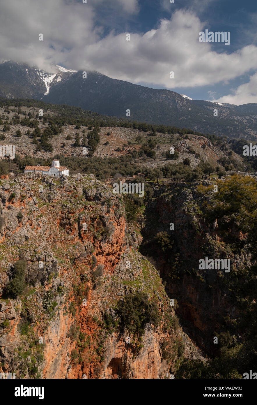 The Church of Archangel Michael, Aradena, with the White Mountains and ...