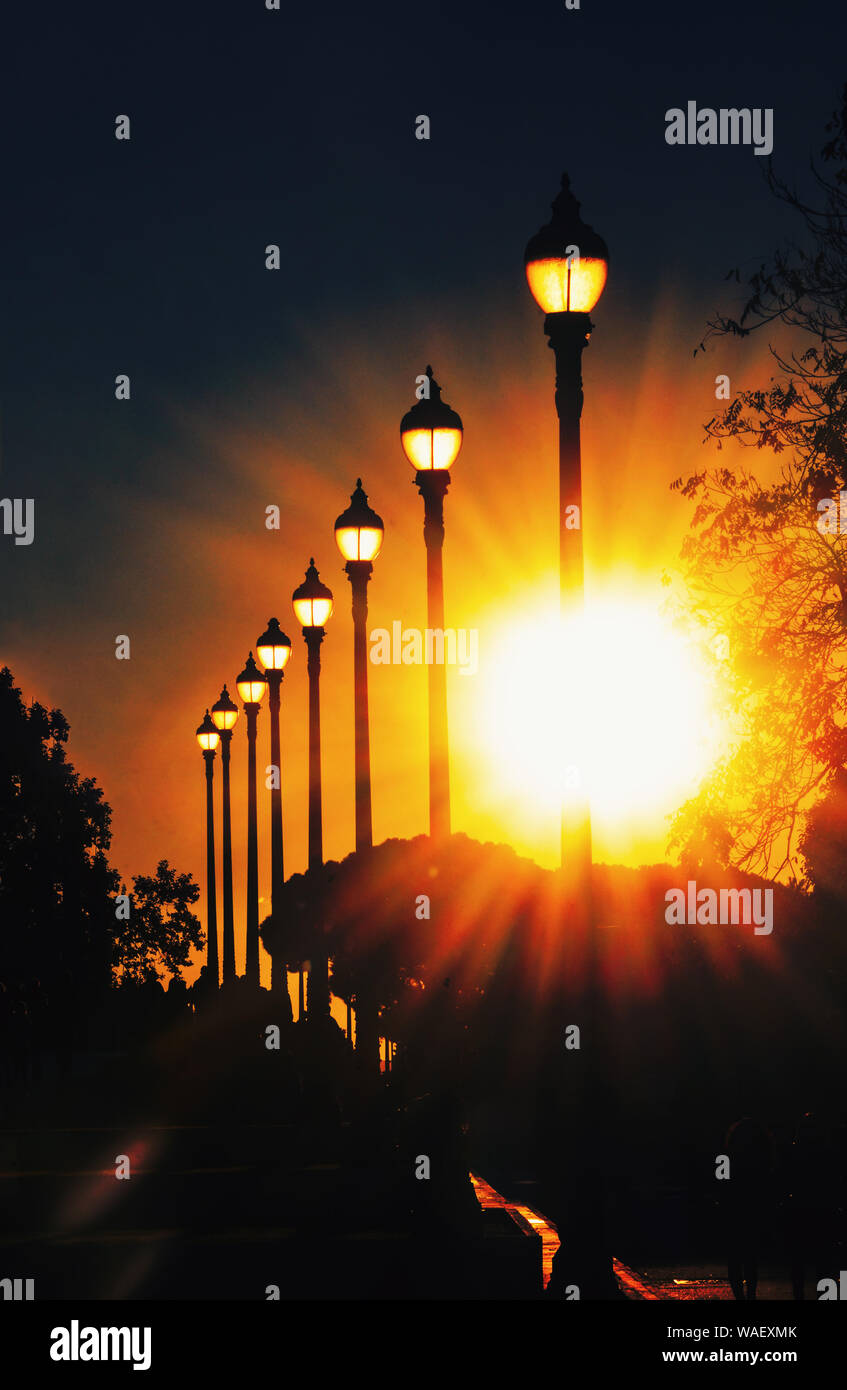 street lights and sun Stock Photo - Alamy