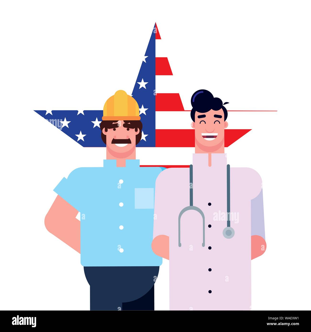 happy labor day - doctor and worker contractor american flag star ...