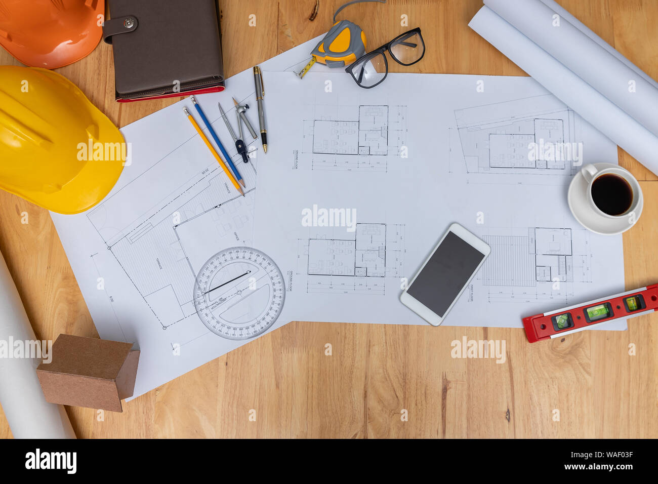 Engineer and Architect concept, Engineer Architects office team working ...