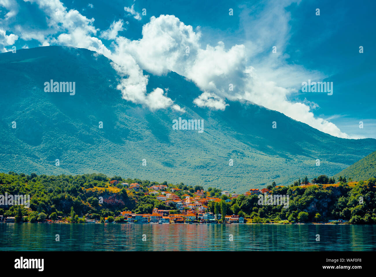 North macedonia. Ohrid. Hills and mountains with forest beside Ohrid ...