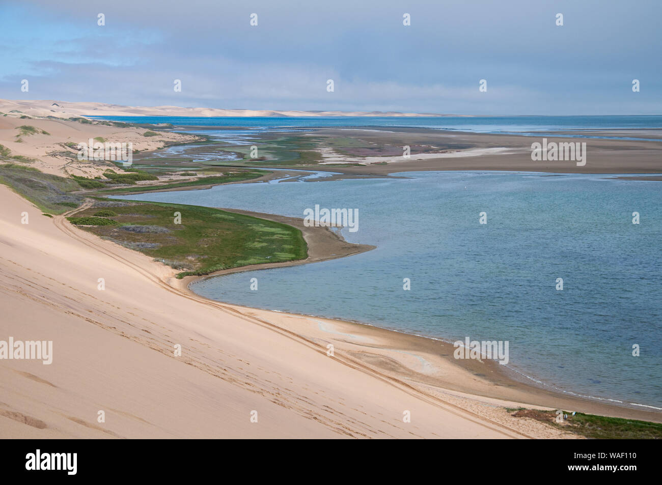 Looking down on Sandwich Harbour in Namibia from the dunes above Stock ...