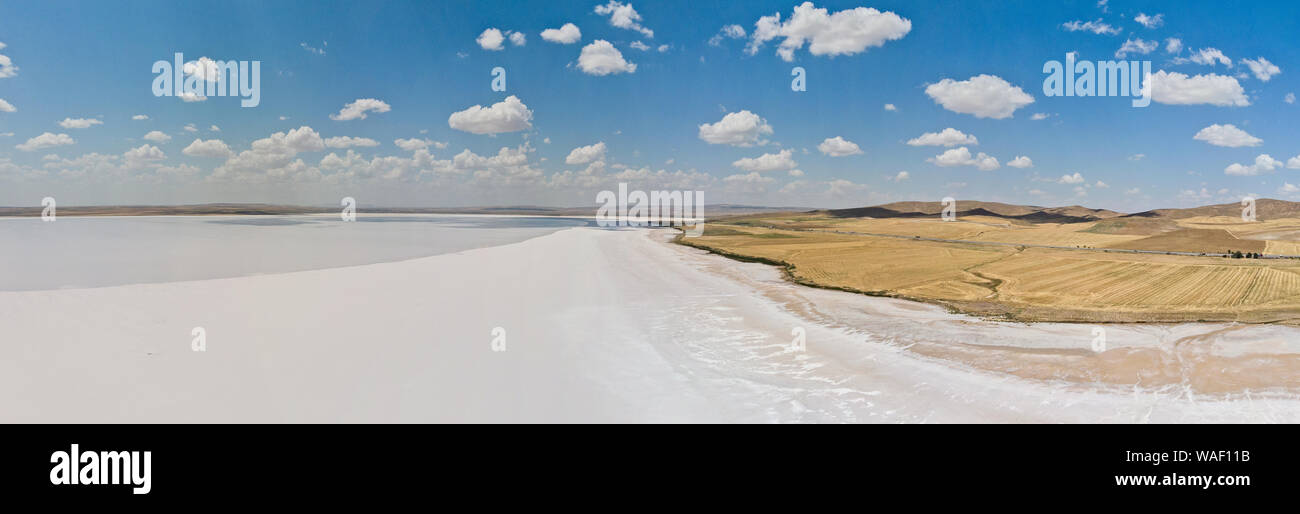 Aerial view of Lake Tuz, Tuz Golu. Salt Lake. White salt water. It is ...