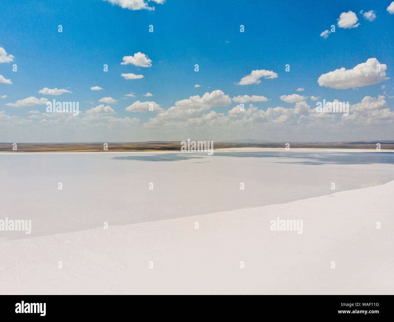Aerial view of Lake Tuz, Tuz Golu. Salt Lake. White salt water. It is ...