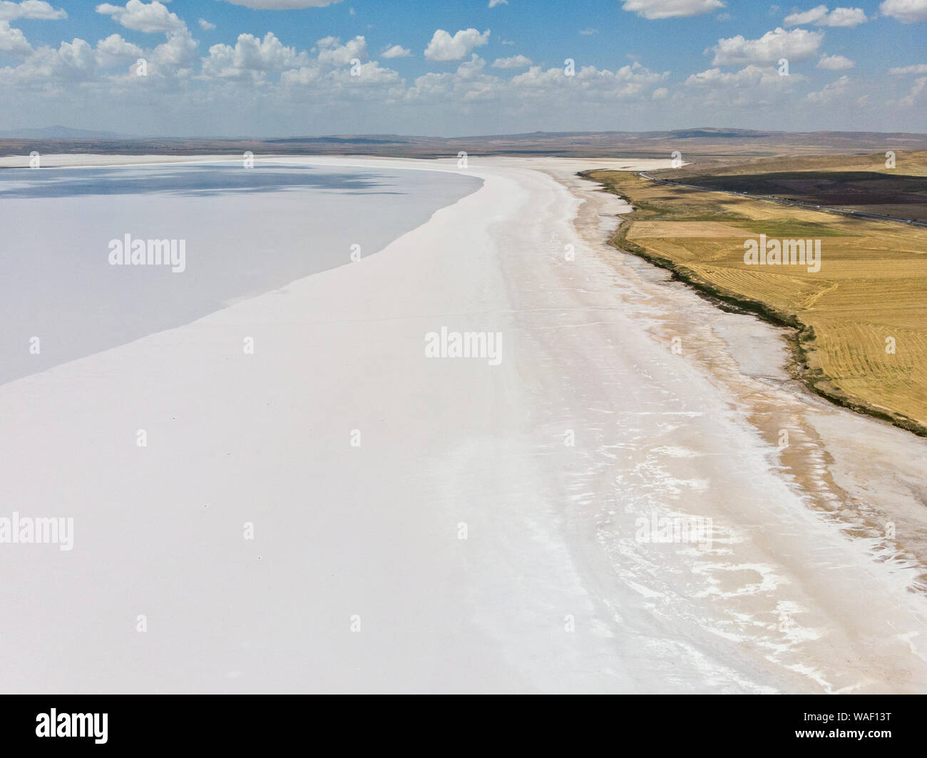Aerial view of Lake Tuz, Tuz Golu. Salt Lake. White salt water. It is ...