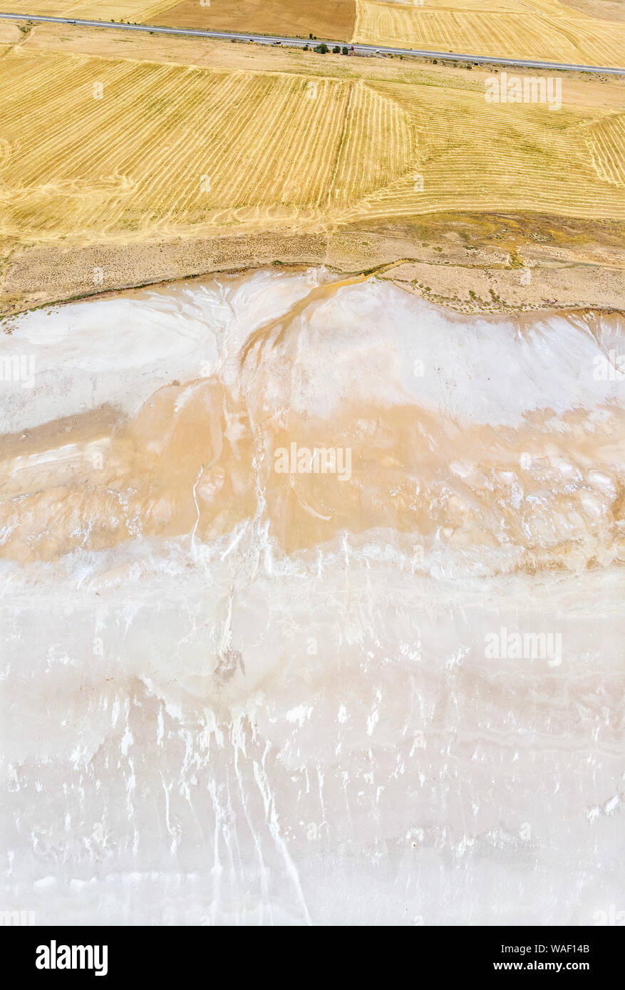 Aerial view of Lake Tuz, Tuz Golu. Salt Lake. White salt water. It is ...