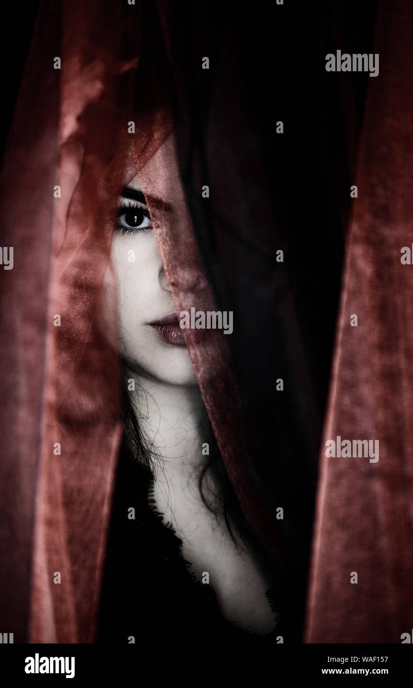 Woman red veil art hi-res stock photography and images - Alamy