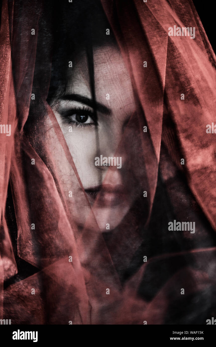 Woman red veil art hi-res stock photography and images - Alamy