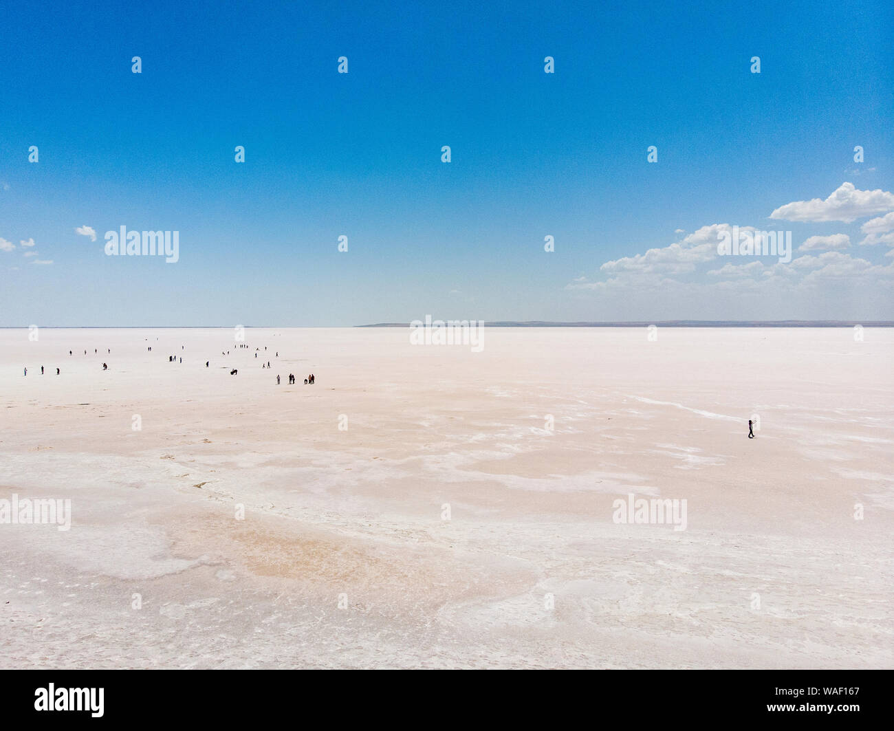 Aerial view of Lake Tuz, Tuz Golu. Salt Lake. White salt water. It is ...