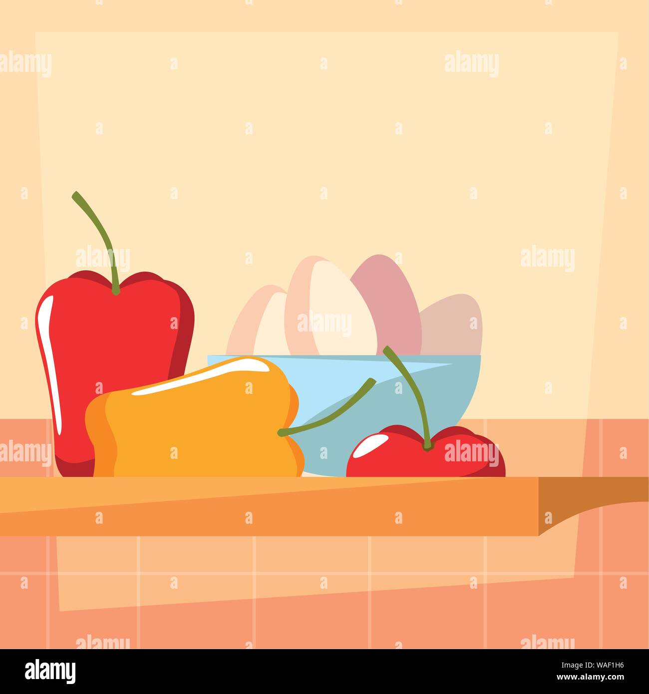 eggs pepper and apple preparation cooking vector illustration Stock ...