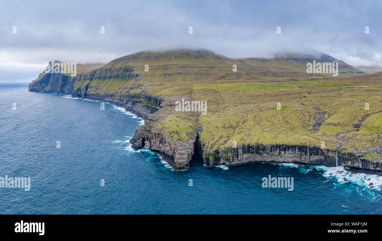 Eidi cliffs aerial view in Eysturoy island, Faroe Islands Stock Photo ...