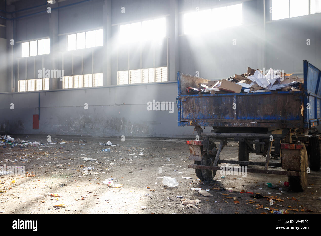 trash sorting and recycling workshop with trailer at the waste ...