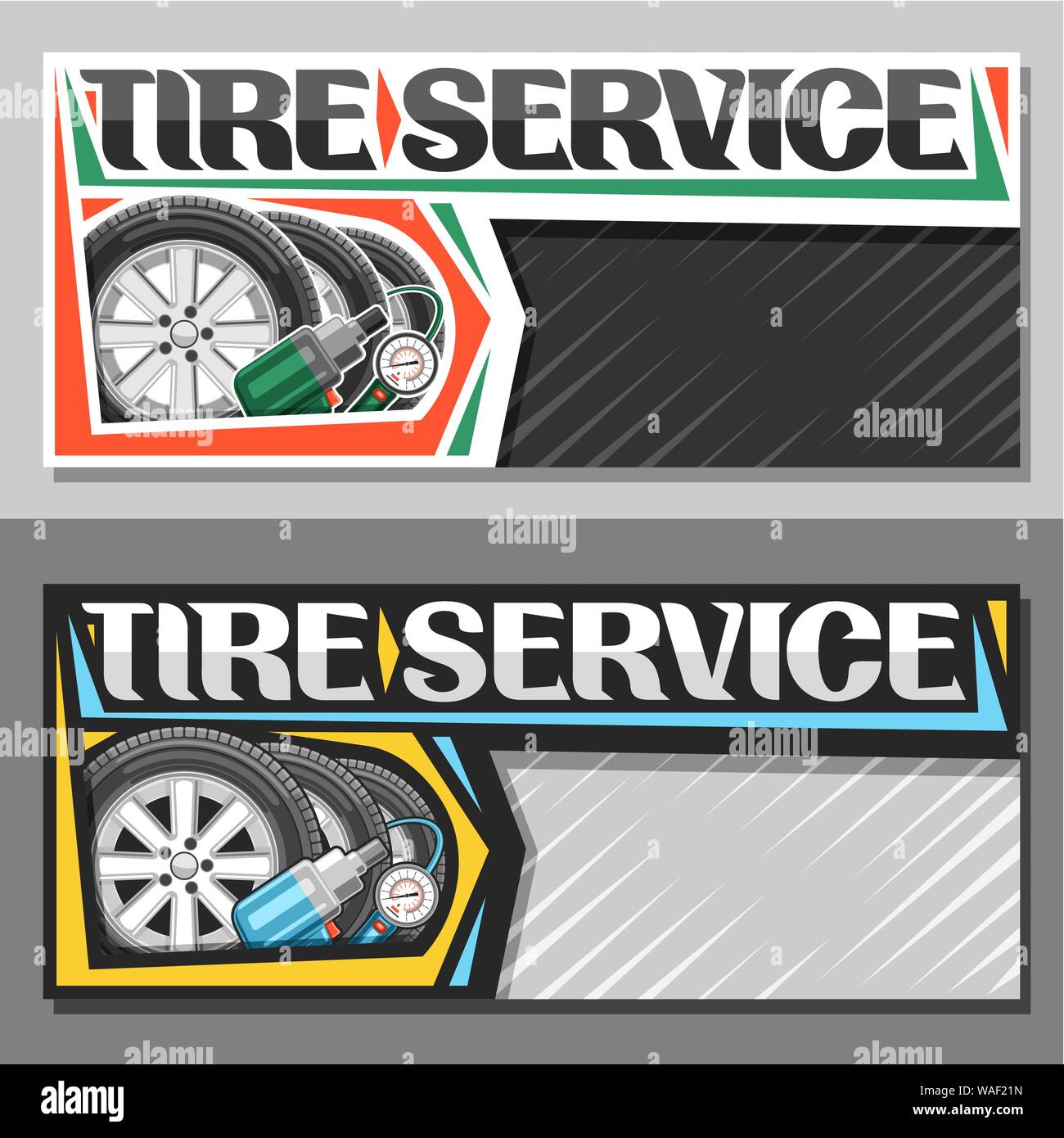Vector banners for Tire Service with copy space, leaflet with 3 tires ...
