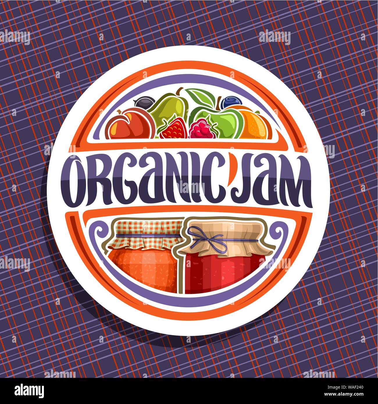 Vector logo for Organic Jam, white round icon with 2 home made ...