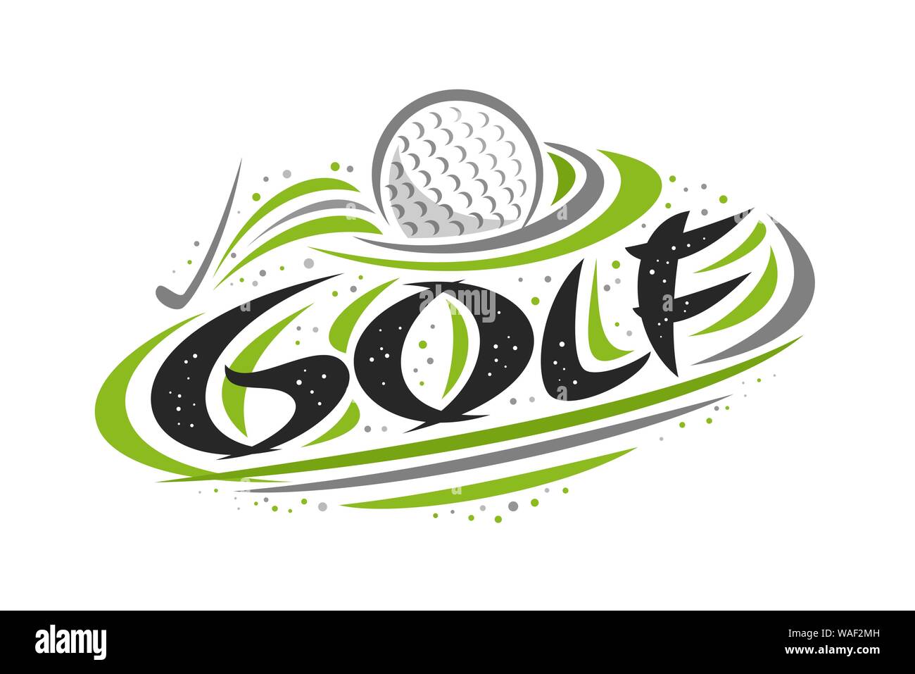 Vector logo for Golf sport, contour illustration of flying hitting ball ...