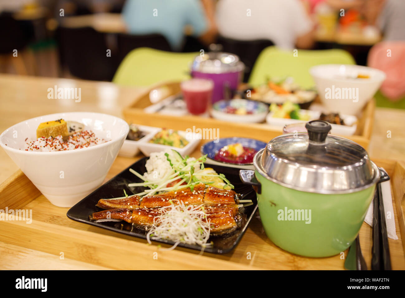 Japanese styled eel with rice and soup as dinner set Stock Photo - Alamy
